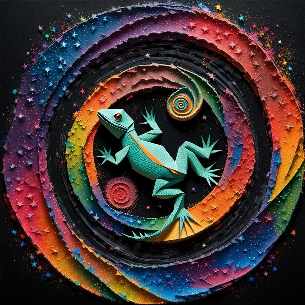 Origami Paper Lizard in a spiral vortex of stars - AI Generated Artwork ...