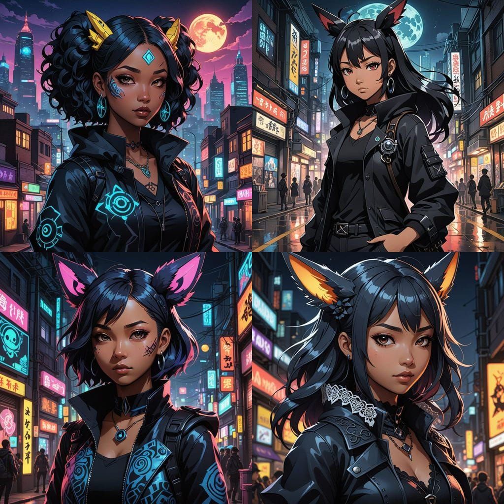 Blasian Goddess in Gothic Pokémon Chic, Anime-Styl... - AI Art