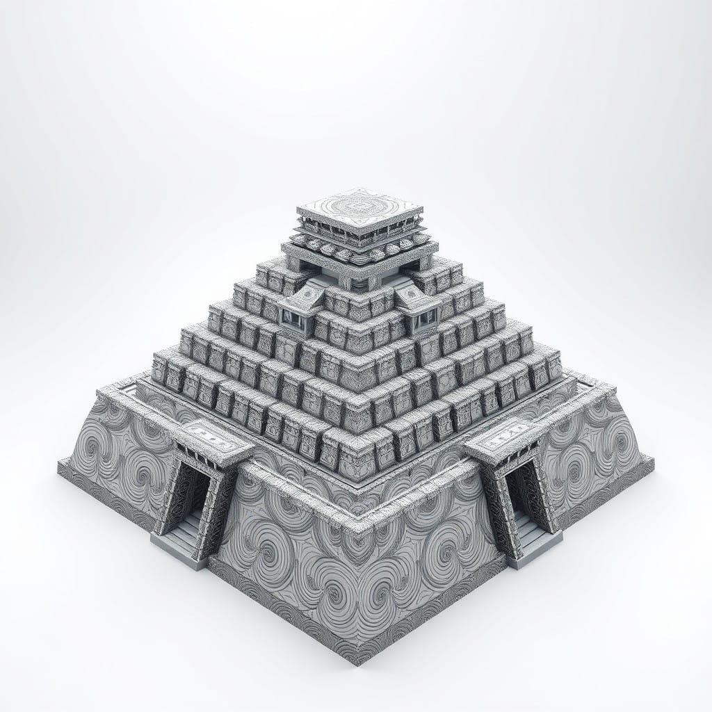Surreal Fractal Ziggurat Monument in 3D Shading - AI Art