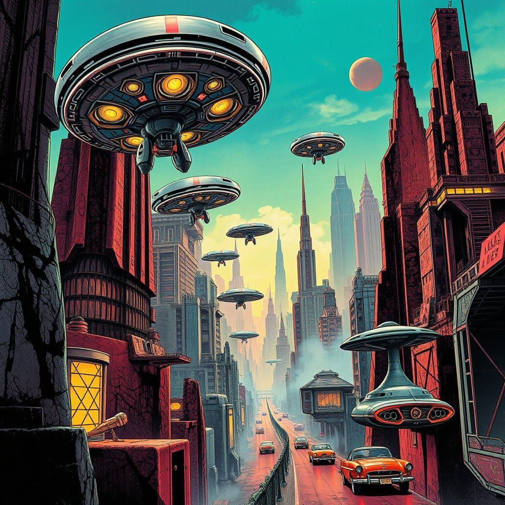 Retro-Futuristic Apocalypse in Cosmic Comic Art - AI Art