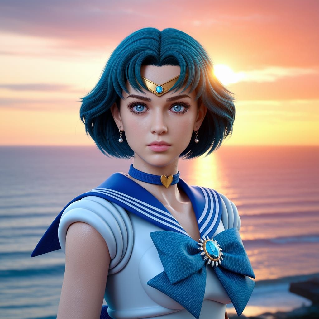 Sailor Mercury - Regal Sailor Mercury Embracing Sunset's War...