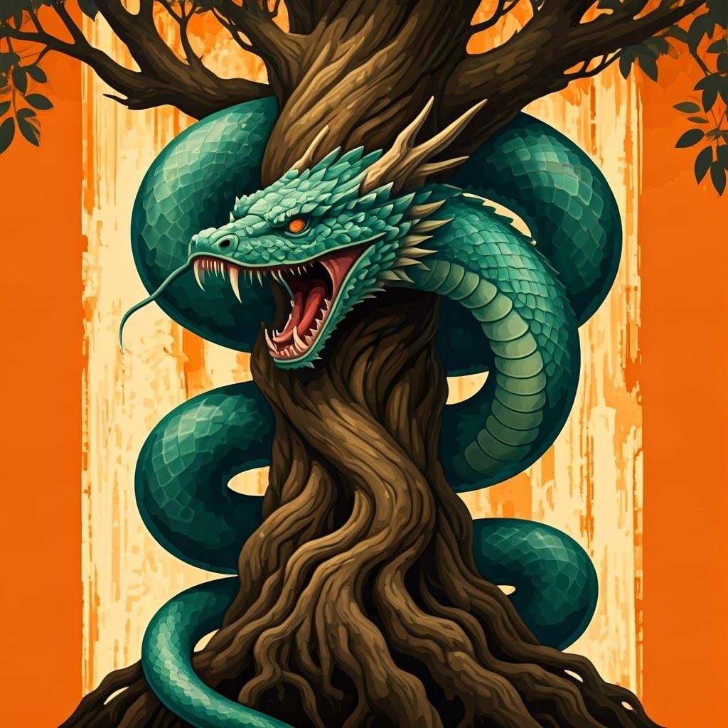The Great Snake - Majestic Serpent in Traditional Chinese-St...