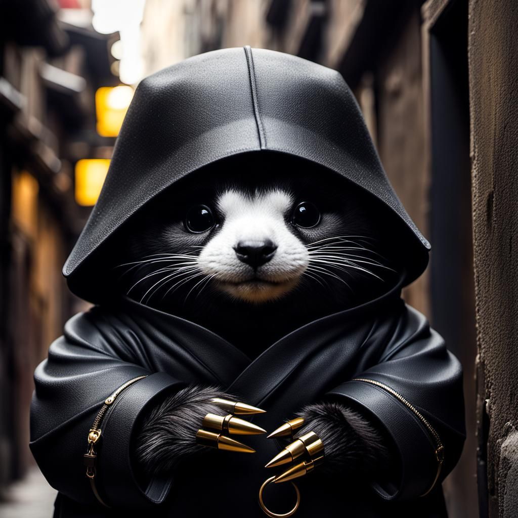 Close-Up Microportrait: "Cute Baby Obese Shadow Ninja Otter Hiding in a ...