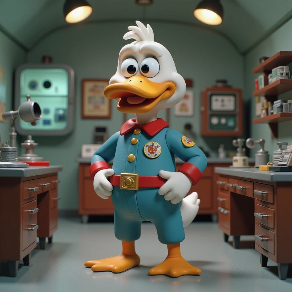 Retro Sci-Fi Duck Adventurer in Claymation Style - AI Art