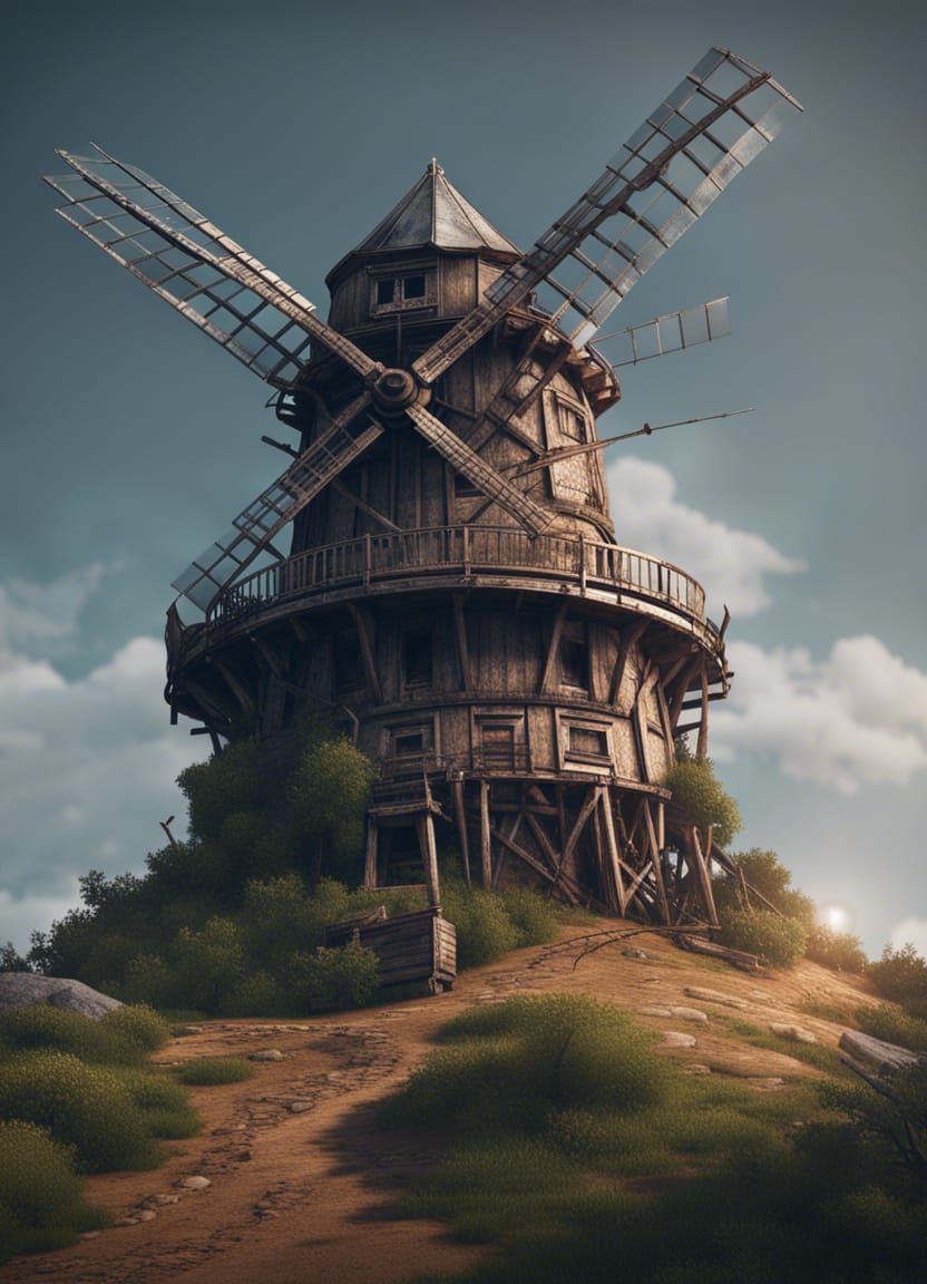Abandoned Windmill on the Hill - AI Generated Artwork - NightCafe Creator