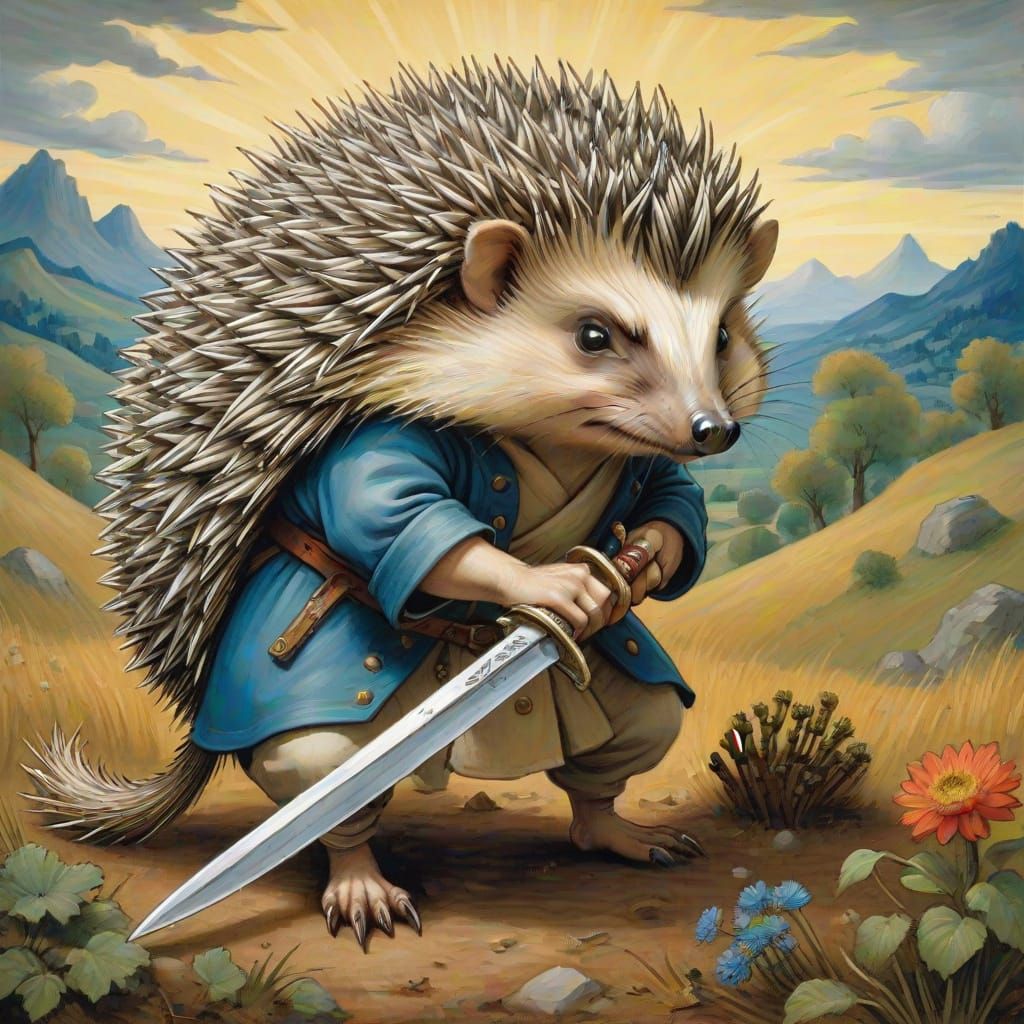 Mythical Hedgehog Wields Elemental Swords in a Vib... - AI Art