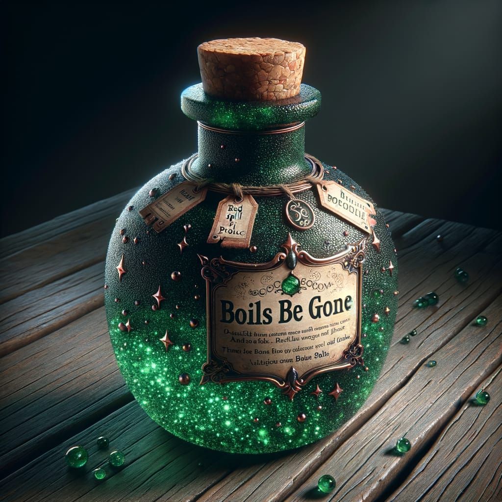 close up of a magical tall vial filled with sparkling glittering magic ...