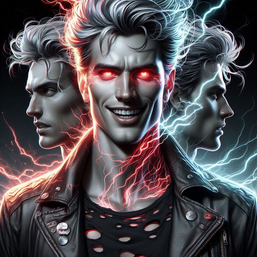 Faded and cracked painting of a sickly man with a distorted face and ...