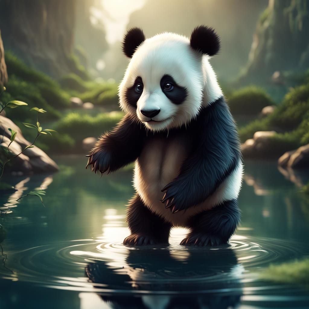 Cute Panda on Water - AI Generated Artwork - NightCafe Creator