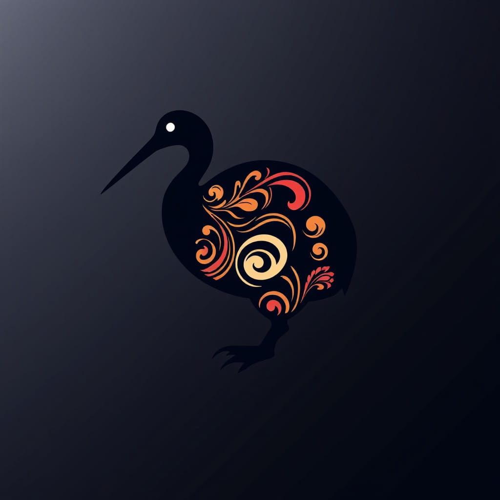 Kiwi Bird Cricket Mallet Silhouette in Traditional... - AI Art