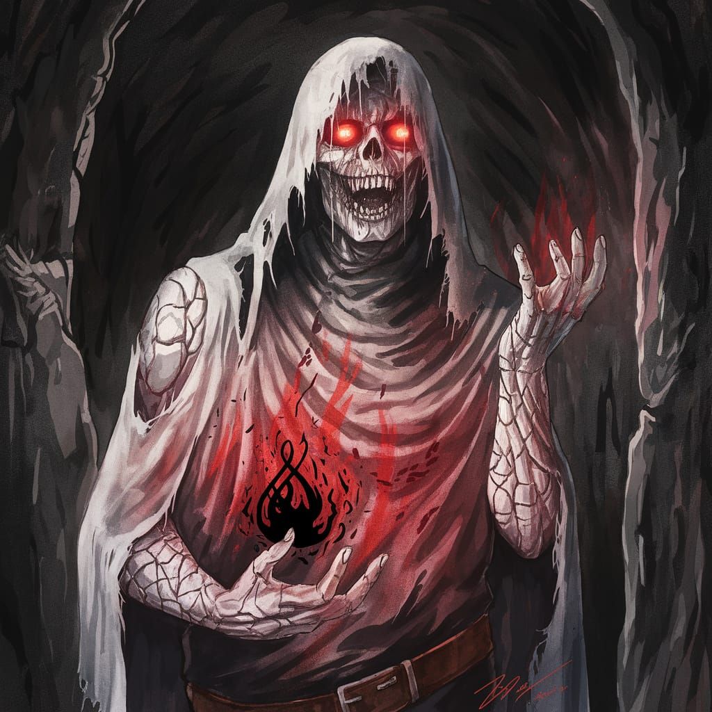 Mysterious Undead Mage in Dark Catacombs - AI Art