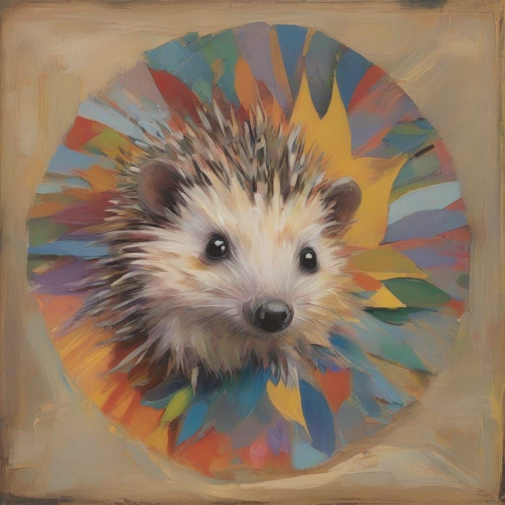 Vibrant Hedgehog Shield in Expressionist Style - AI Art