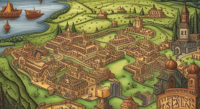beautiful map of medieval town and surrounding wilderness; Tolkien ...