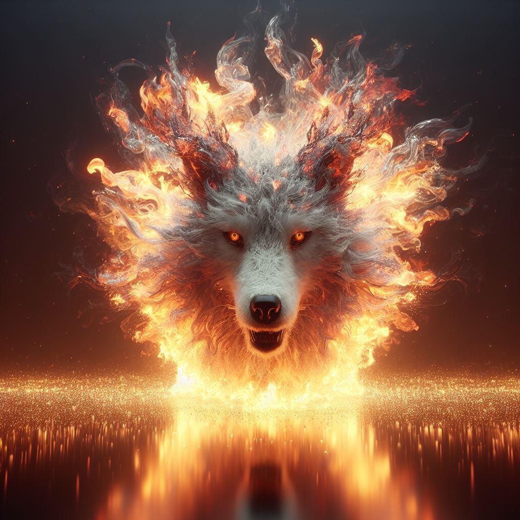 wolf spirit in fire, chiaroscuro, glitter - AI Generated Artwork ...
