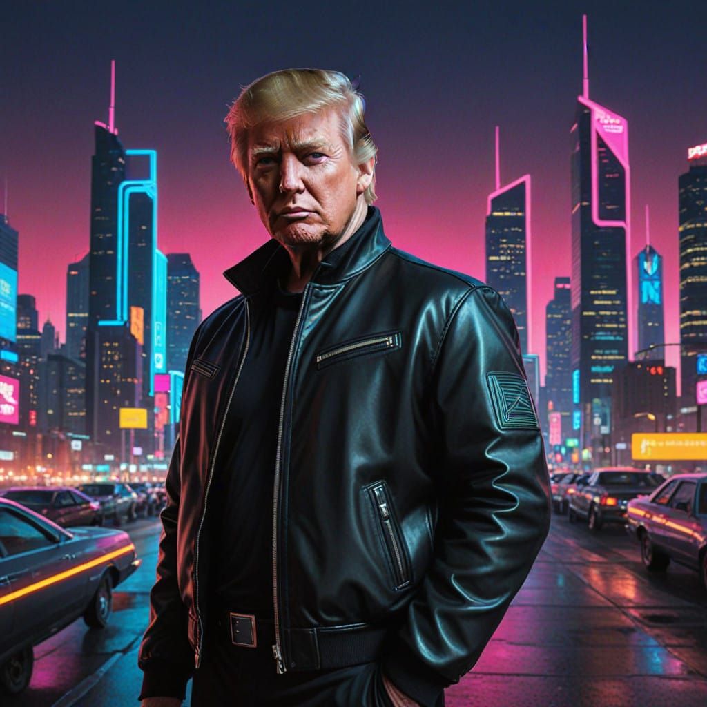Synthwave Donald Trump - Cyberpunk Donald Trump in Retro-Fu...