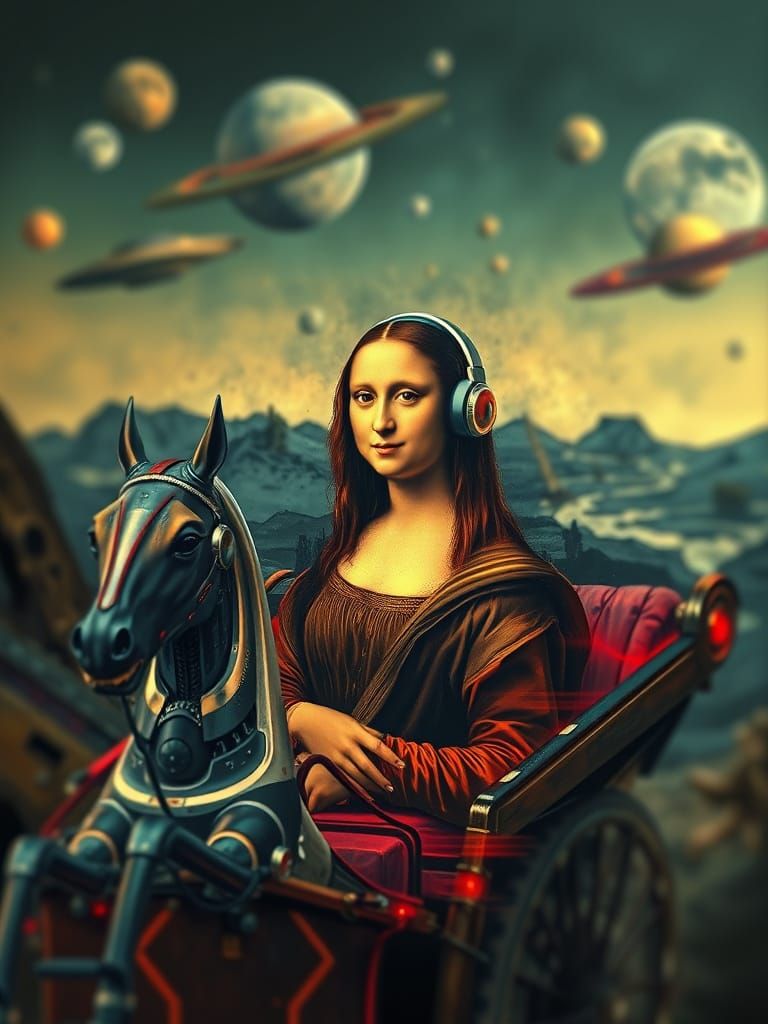 The Mona lisa in an Edvard Munch painting on an Alien planet