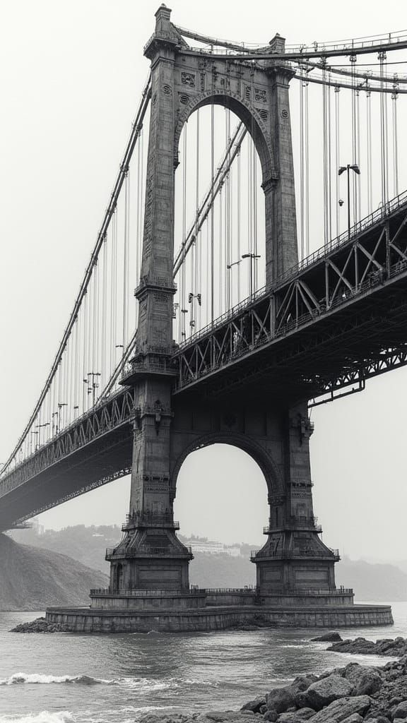 Abstract industrial iron bridge sci-fi engineering drawing