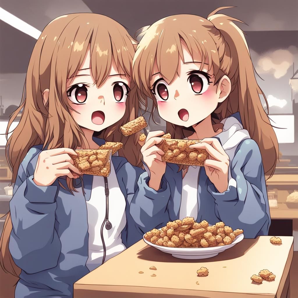 girls eating granola bars - AI Generated Artwork - NightCafe Creator