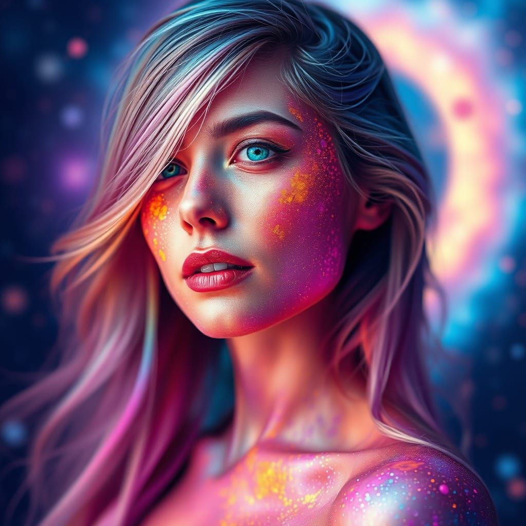 The Lady of Infinite Hues - Ethereal Goddess Radiates Cosmic...