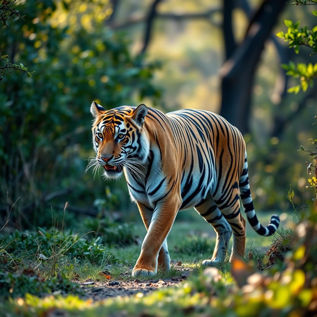 Pregnant Tiger Strolls Through the Savannah - AI Art