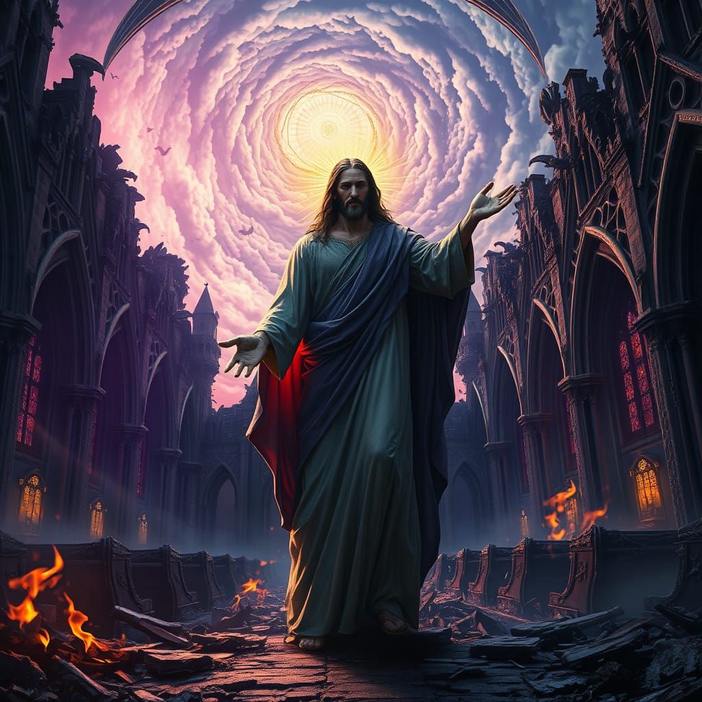 Ethereal Christ Unleashes Divine Fury on Twisted C... - AI Art
