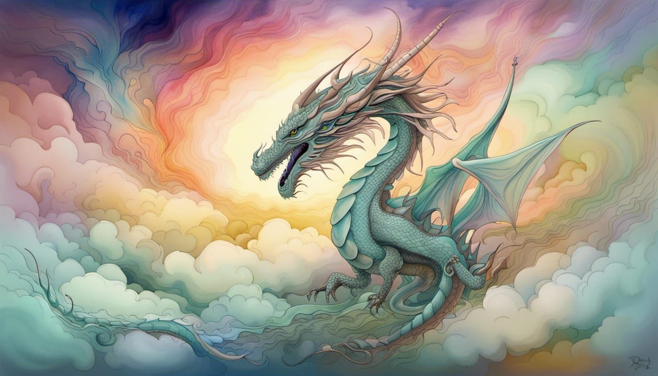 An incredible ephemeral opalecent wispy dragon of dreams leisurely ...