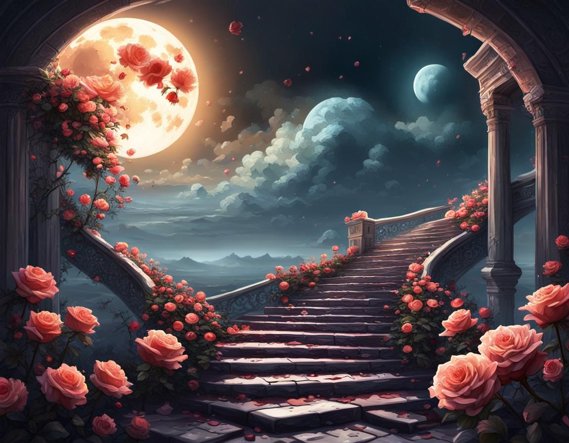 Rosey Stairway - AI Generated Artwork - NightCafe Creator