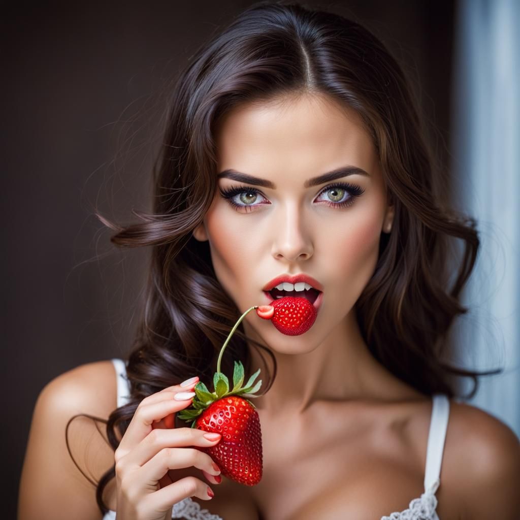 Erogenous Eating - 10 Strawberries - AI Generated Artwork - NightCafe Creator