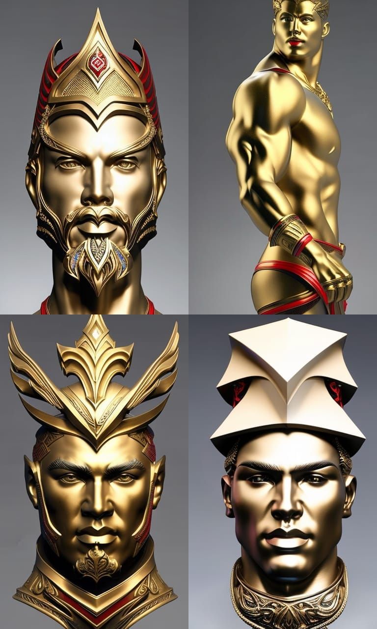 Intricately detailed golden sculpture of "beautifully handsome man ...