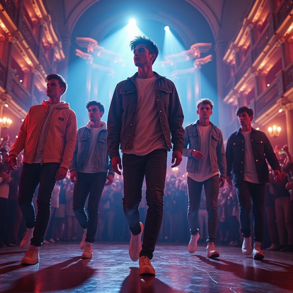 Electric Boy Band Concert in a Vibrant Historic Th... - AI Art