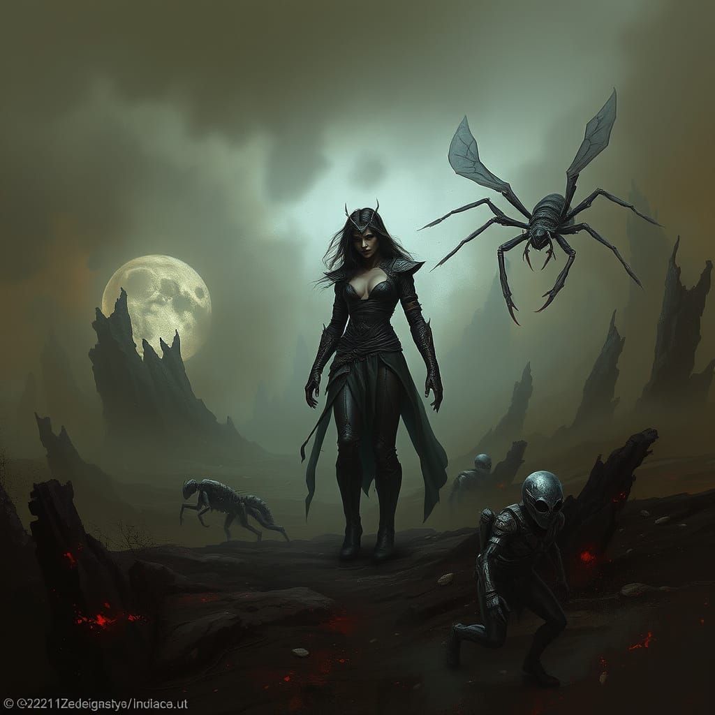 Dark Fantasy Woman with Phyrexian Mite on Battlefi... - AI Art