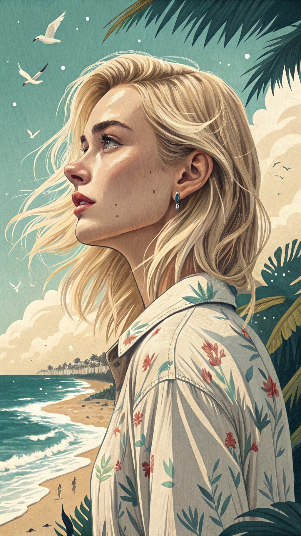 Surreal Beach Scene in Vibrant Abstract Style - AI Art