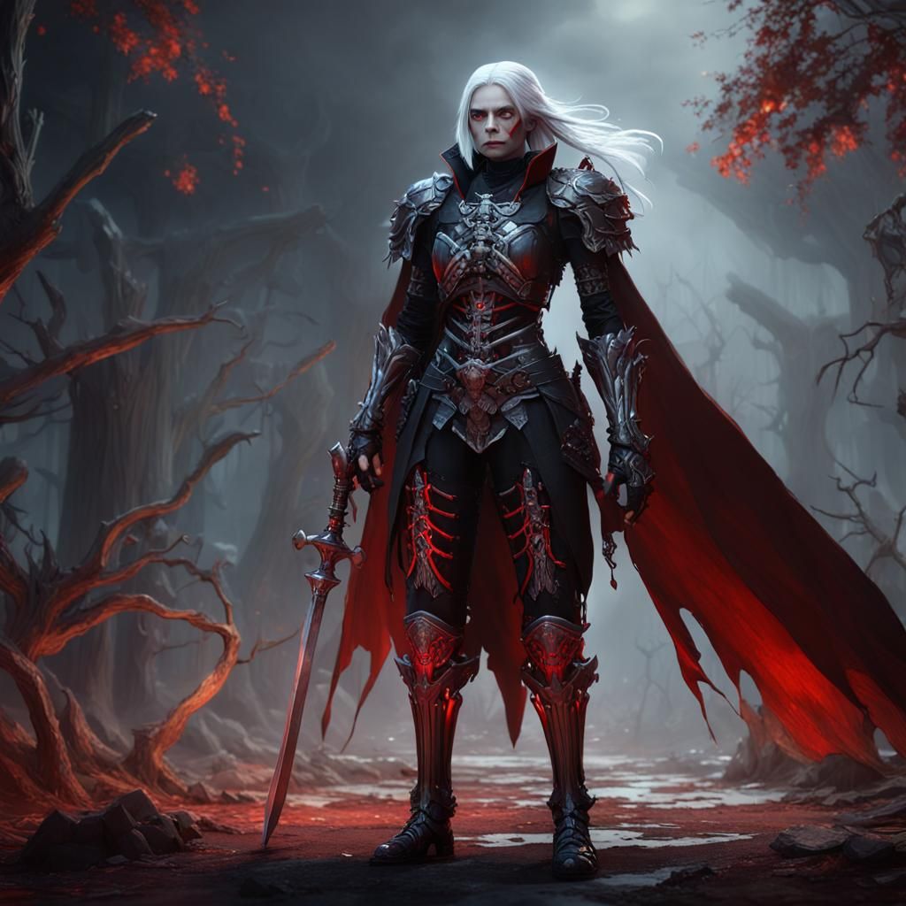 Beautiful female human vampire with white hair and red eyes wearing ...