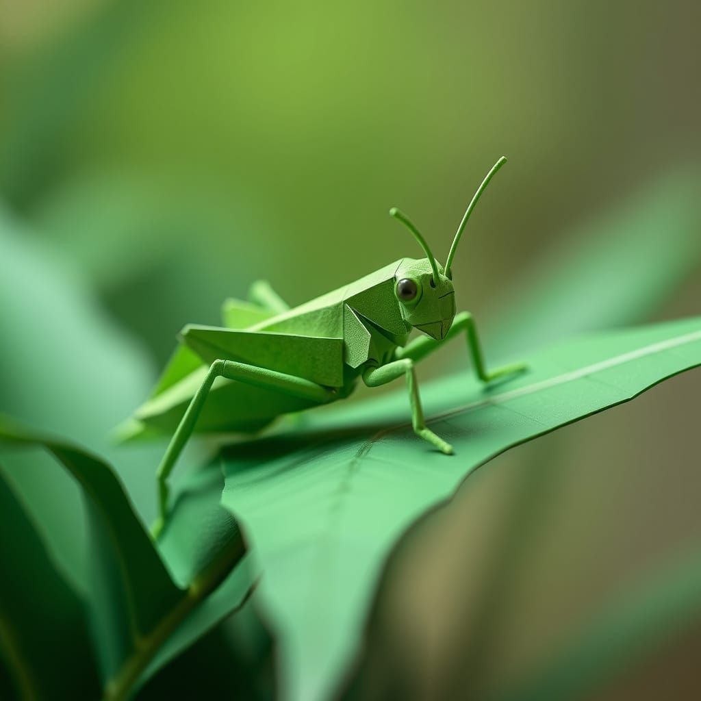 Origami Grasshopper - Origami Grasshopper in Vibrant Paper A...