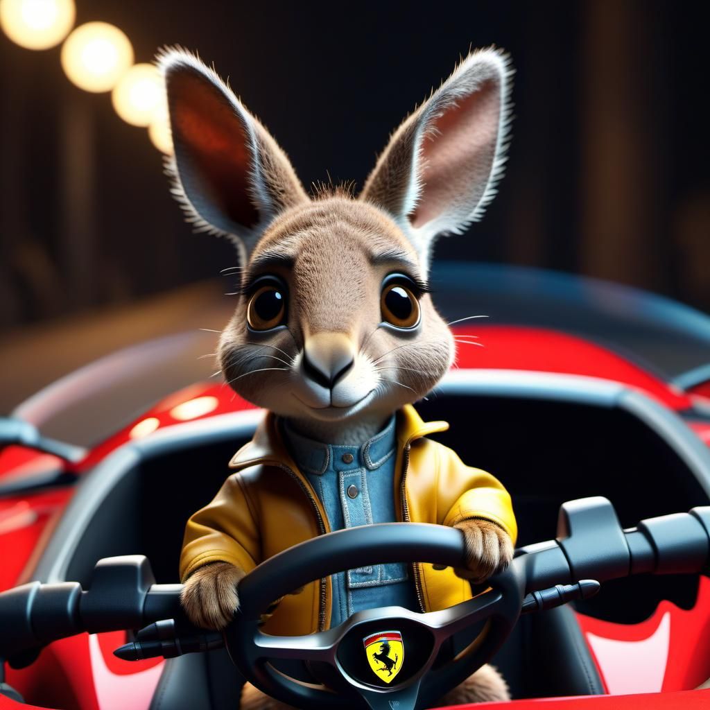 Kangaroo driving a Ferrari - AI Generated Artwork - NightCafe Creator