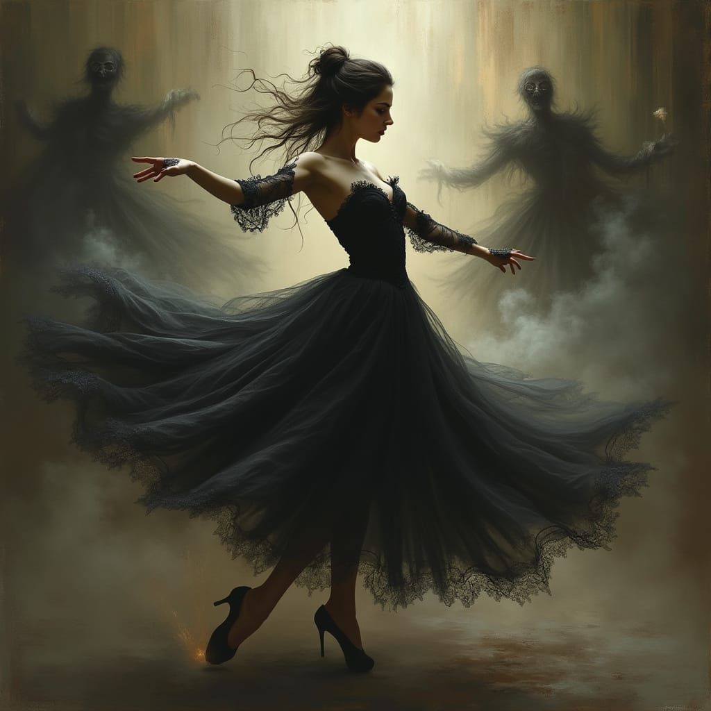 Ethereal Gothic Ballerina in Shadows - AI Art