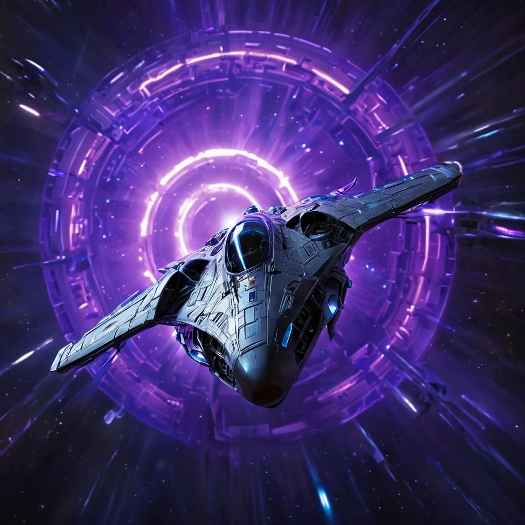 Warp Space - Futuristic Spaceship Approaches Swirling Warp G...