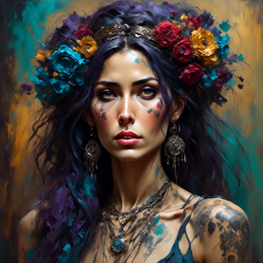 beautiful voluptuous tattooed Latina with long btaids - AI Generated ...