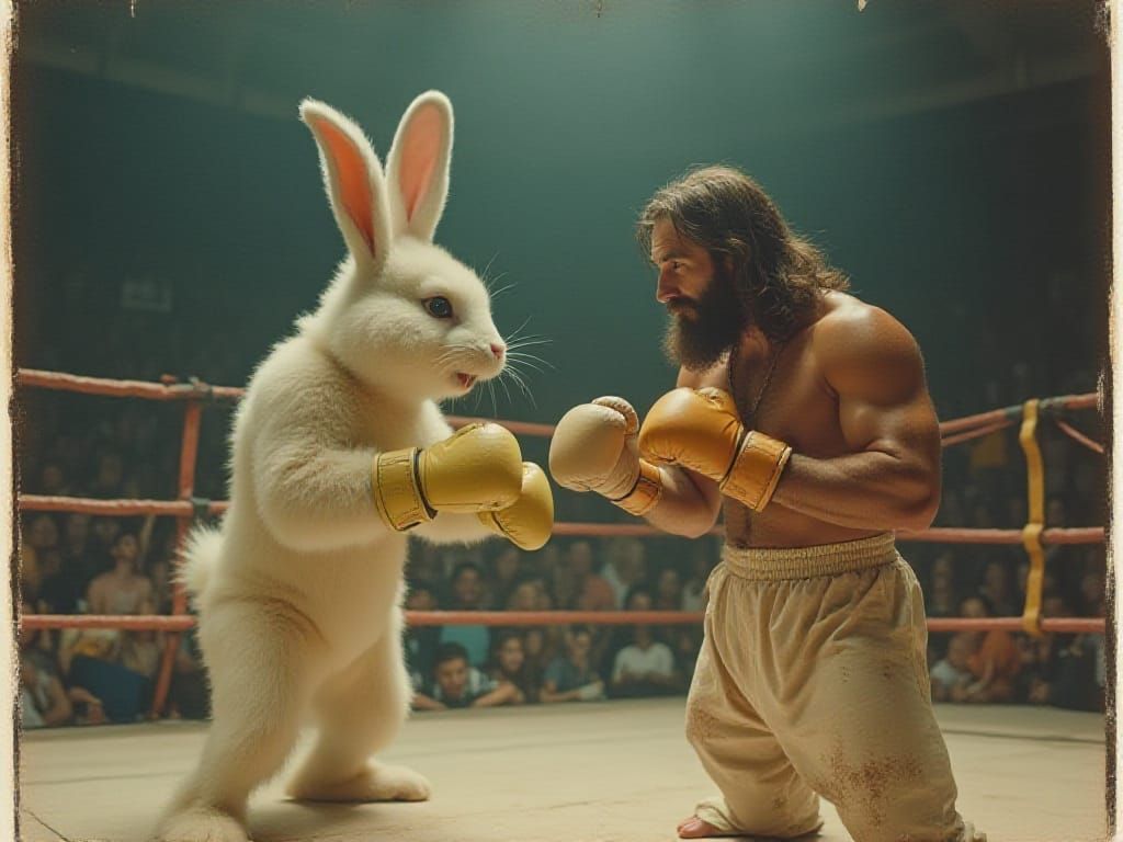 Easter Bunny and Jesus Engage in Intense Boxing Ma... - AI Art