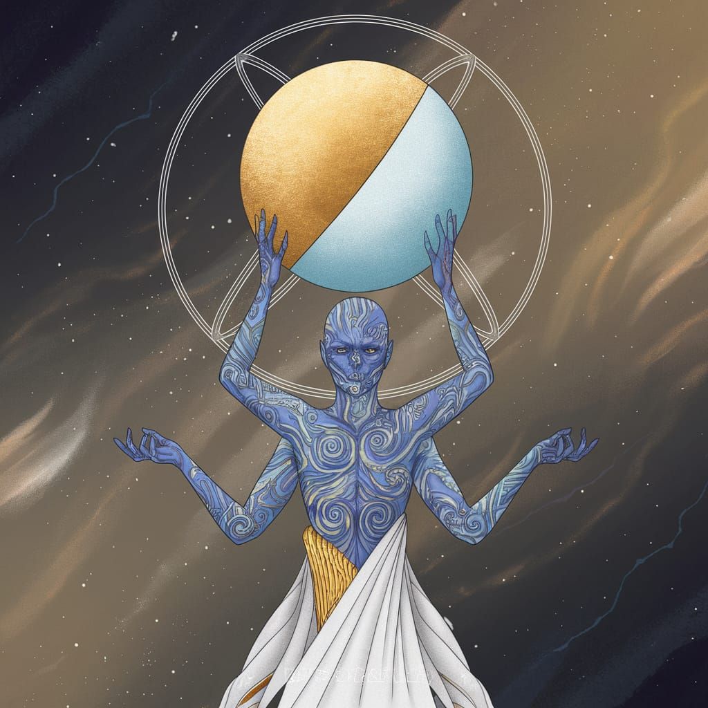 Multilimb Blue Humanoid Embodies Cosmic Harmony - AI Art