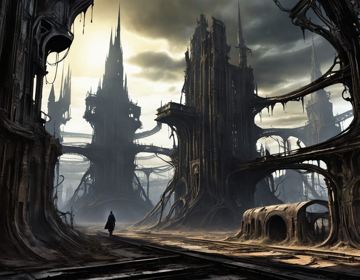 Mysterious Shadow Walker in a Post-Apocalyptic Lan... - AI Art