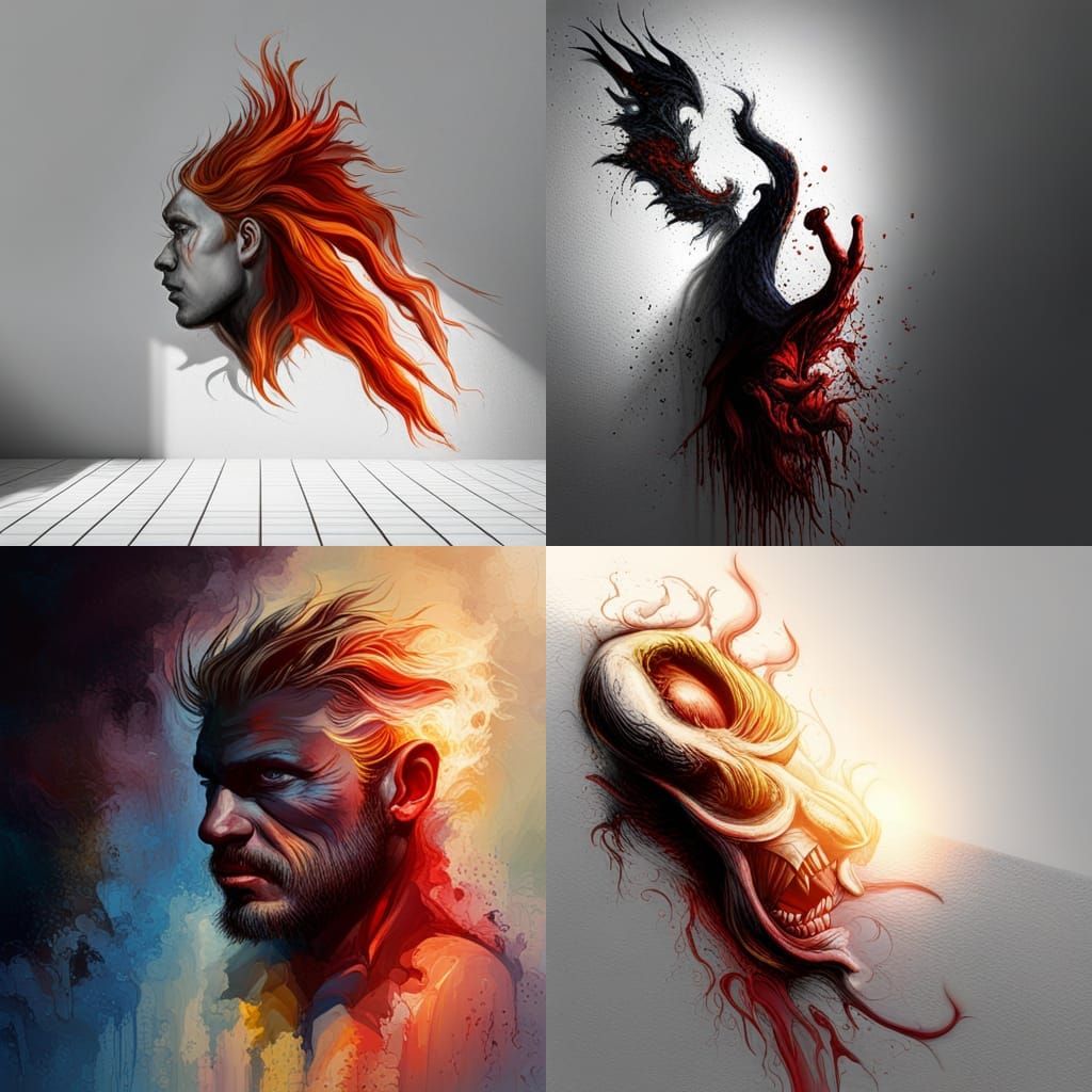 Demon's shadow on a white wall, Hyperrealistic, splash art, concept art ...