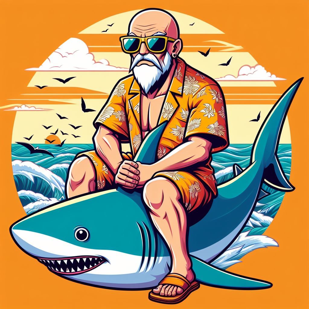 Master Roshi riding a shark - AI Generated Artwork - NightCafe Creator