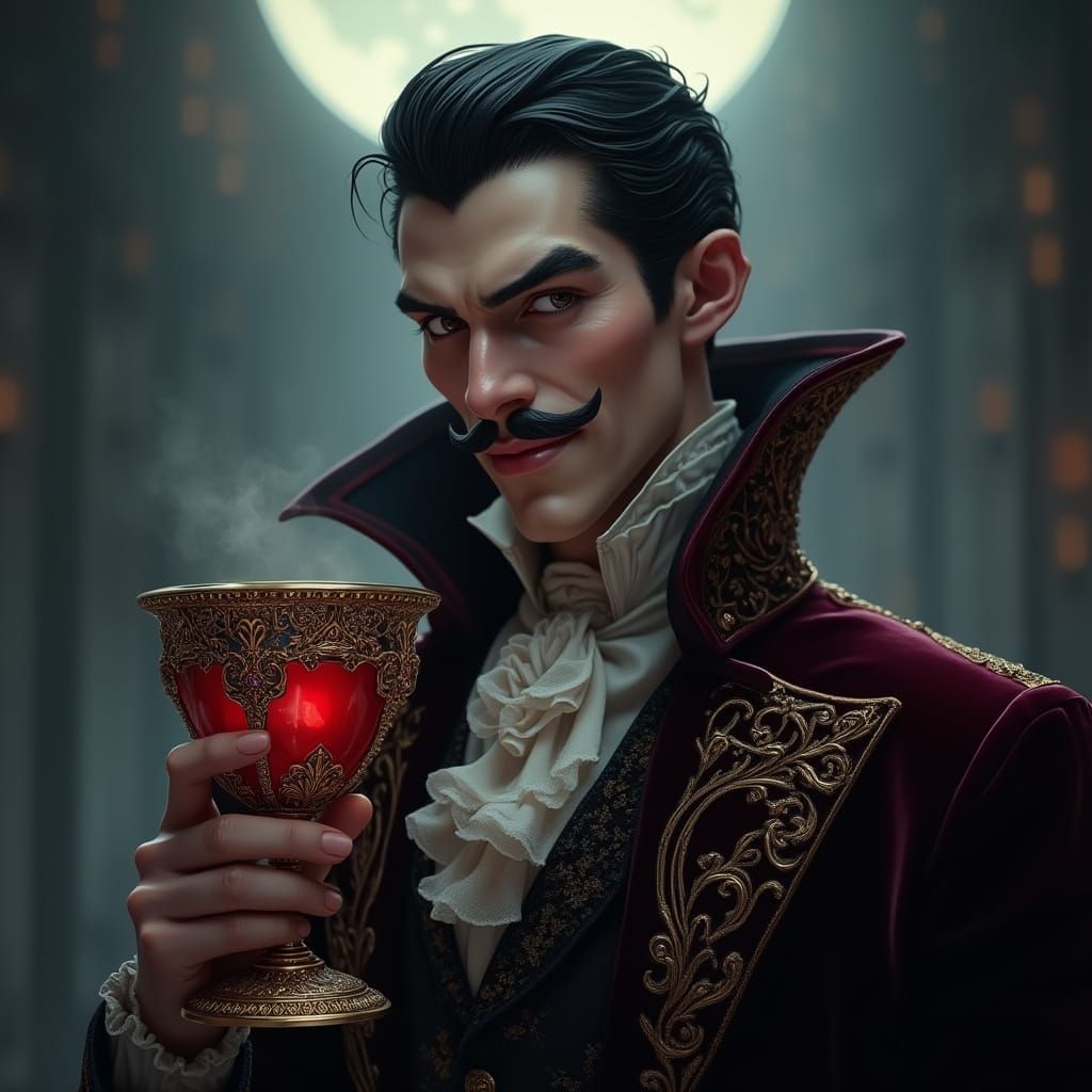 Sultry Vampire Aristocrat in Velvet Attire - AI Art