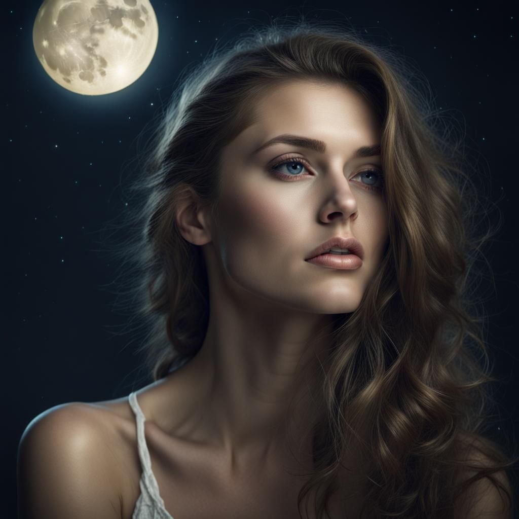 Moonlit portrait of a beautiful woman - AI Generated Artwork ...
