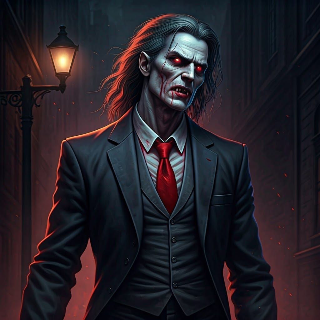 Dark Fantasy Vampire in Ruffled Suit with Crimson ... - AI Art