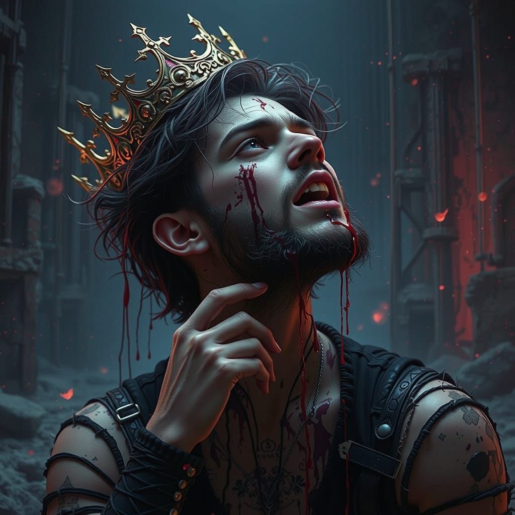 Crown series 5 - Brooding Cyberpunk Monarch in Despair