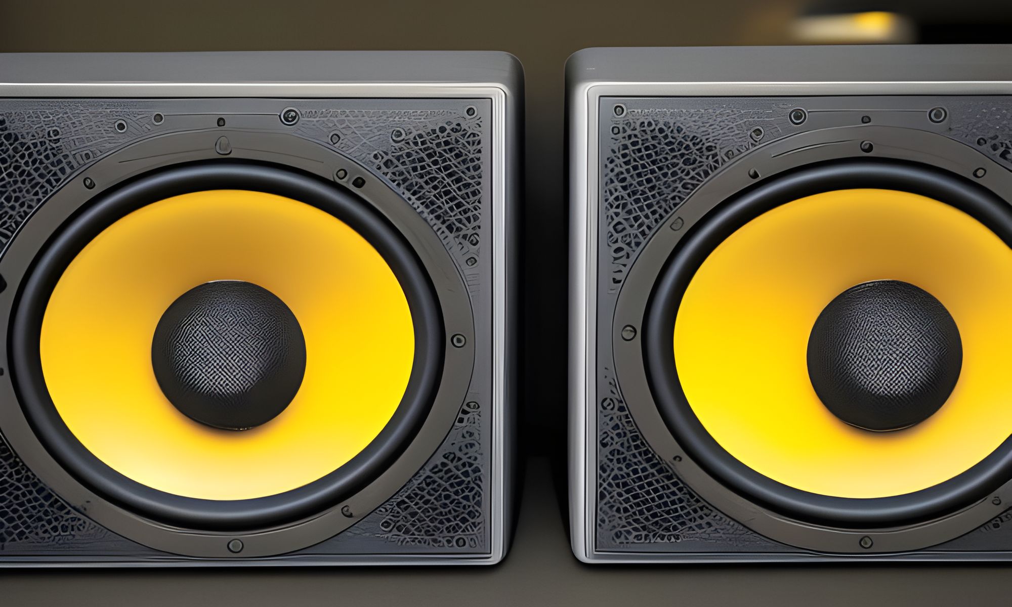 Identical pair of black-and-yellow audio speakers : r/nightcafe