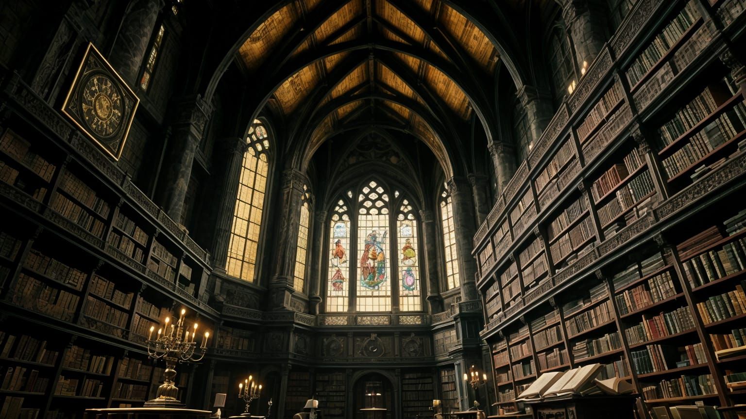 Epic Gothic Library in Cinematic 35mm Film Style - AI Art