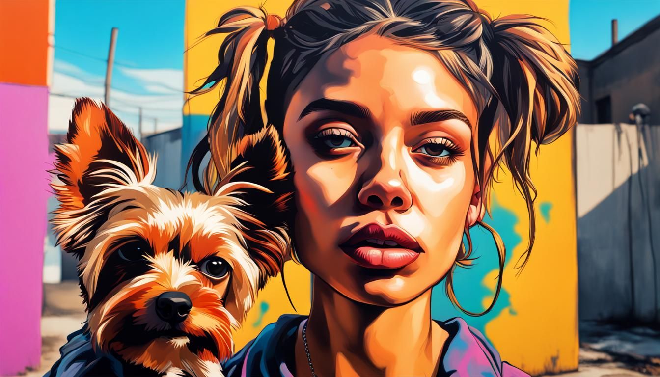 a girl and her yorkie - AI Generated Artwork - NightCafe Creator
